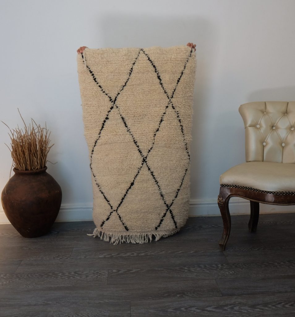 Small Moroccan Rug - Moroccan Beni Ourain Rug 2.95ft x 1.95ft ...